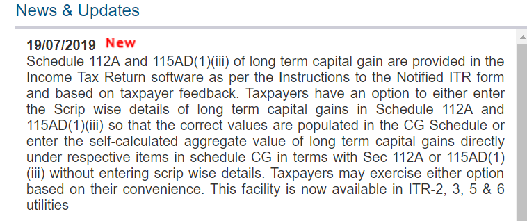 Giving Scrip wise details of LTCG in Schedule 112A of ITR optional-CBDT