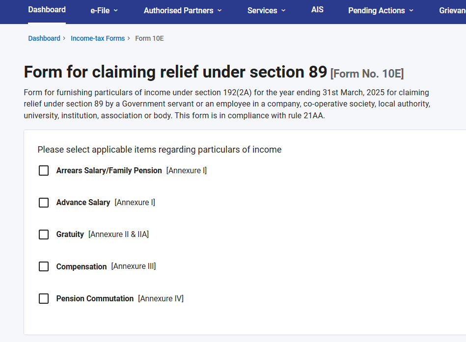 Excel Form 10E-Salary Arrears Relief calculator AY 2025-26 download