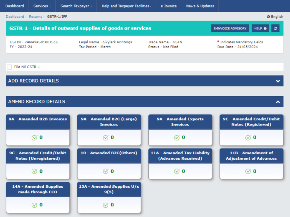 GSTN Advisory on GSTR-1/IFF Introduction of New 14A & 15A tables